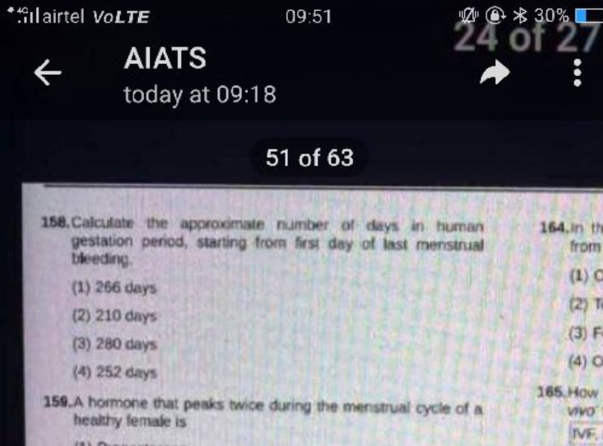 Calculate the approximate number of days in human gestation period, start..