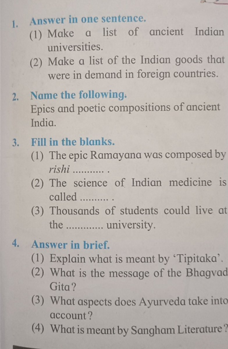 Answer in one sentence. (1) Make a list of ancient Indian universities.