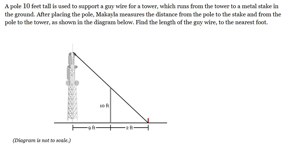 A pole 10 feet tall is used to support a guy wire for a tower, which runs..