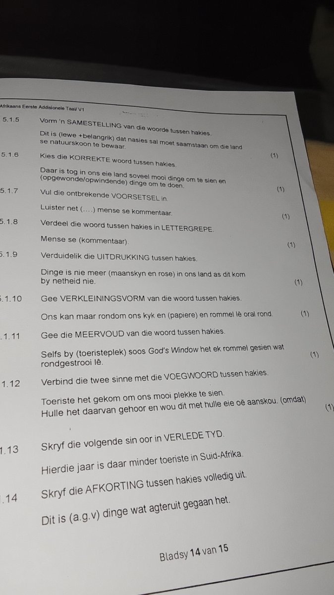 5.1.5 Vorm 'n SAMESTELLING van die woorde tussen hakies. Dit is (lewe +be..