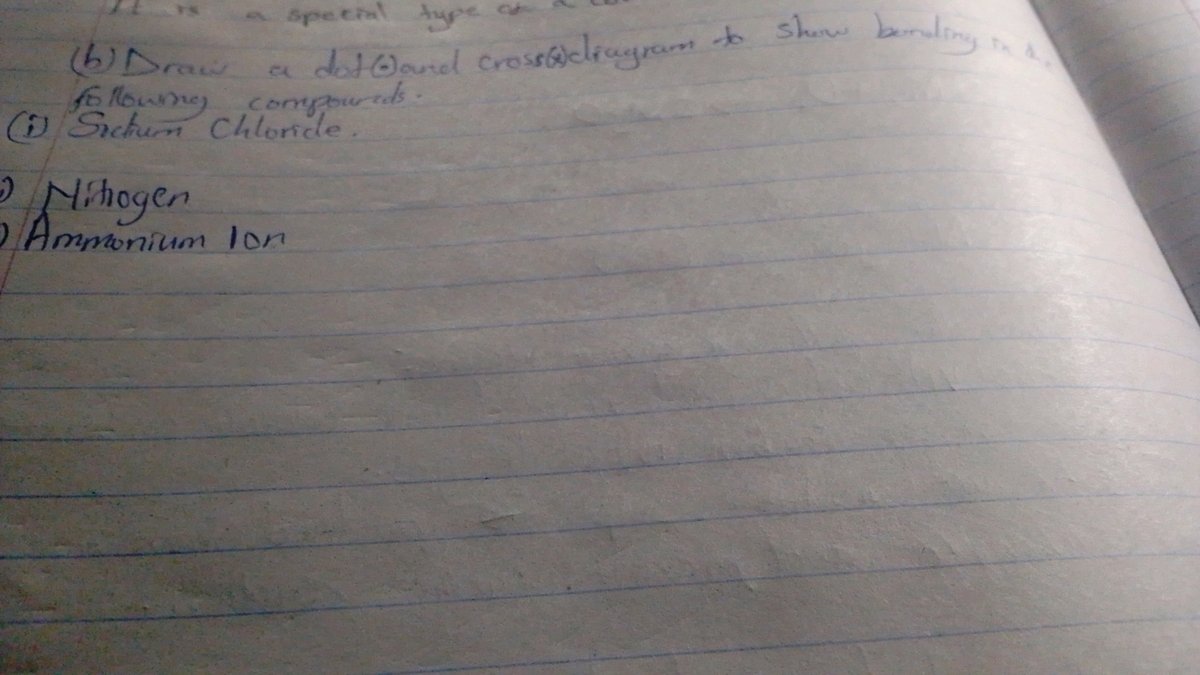 (b) Draw a dot and cross diagram to show bonding in the following compoun..