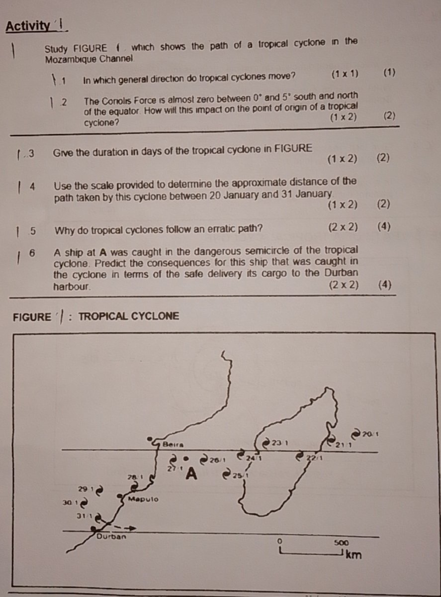 Activity 1 Study FIGURE 1 which shows the path of a tropical cyclone in