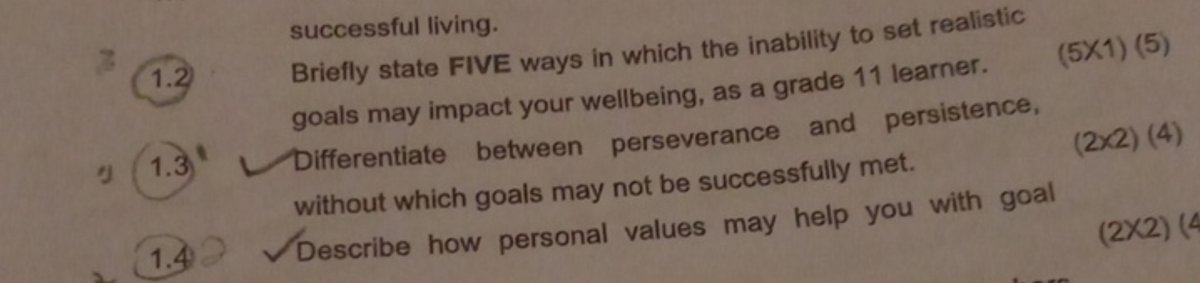 1.2 Briefly state FIVE ways in which the inability to set realistic goals..