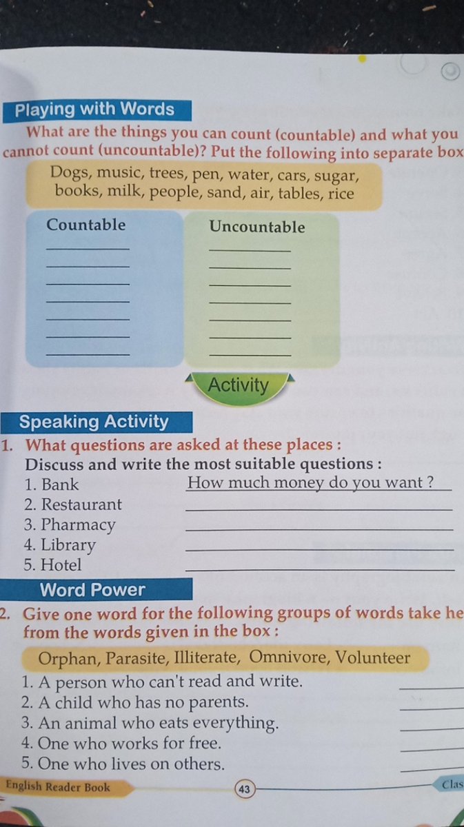 Playing with Words What are the things you can count (countable) and what..