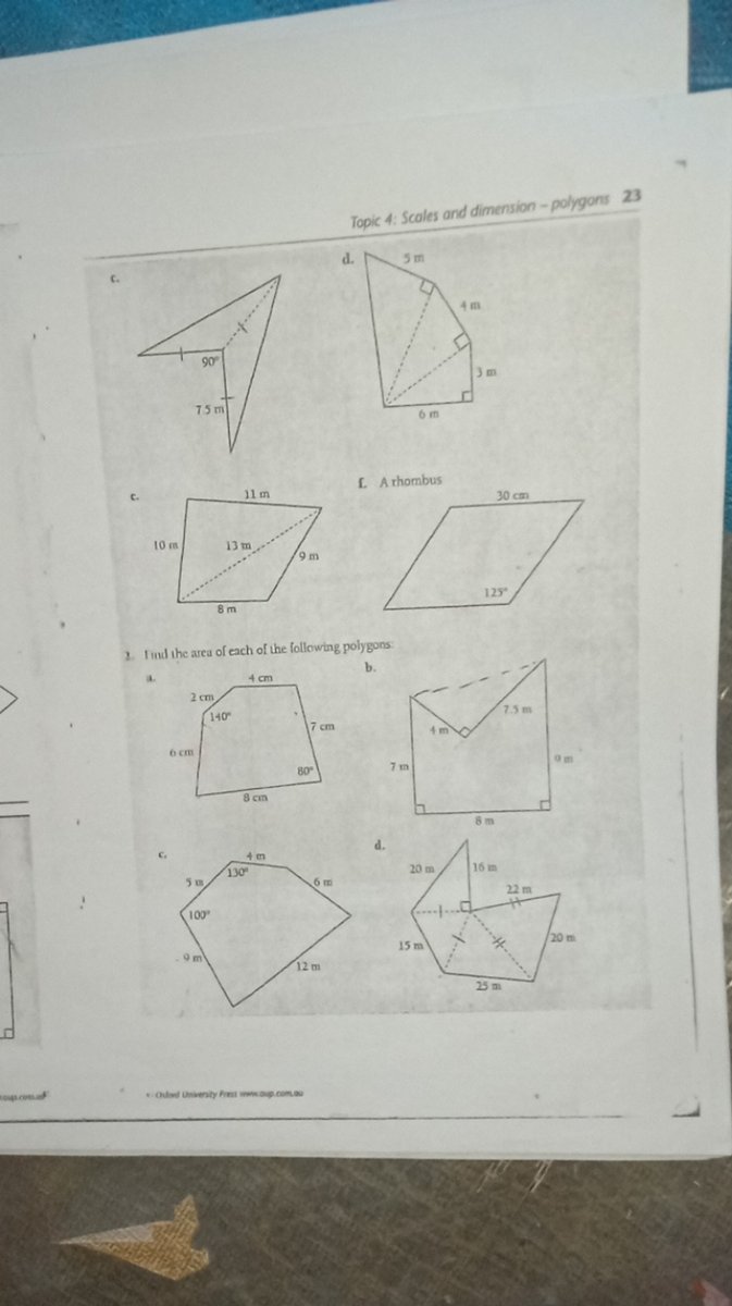 Find the area of each of the following polygons: a. polygon a b. polygon