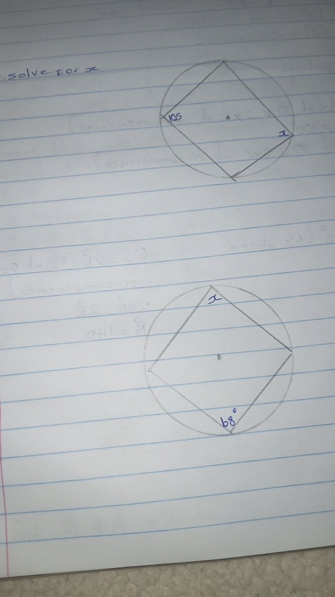 Solve for x in the given diagrams. Each diagram shows a cyclic quadrilate..