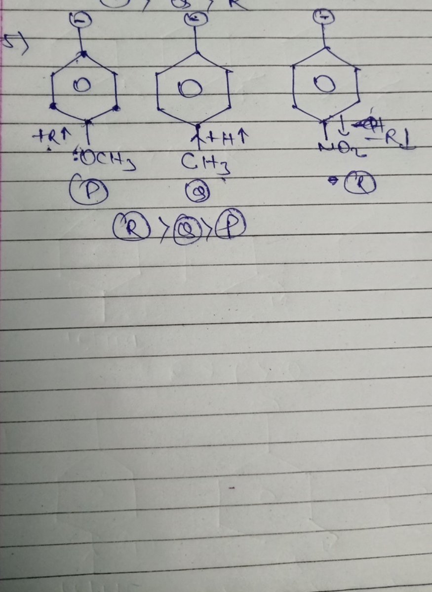 The image shows three benzene rings, each with a substituent and a negati..