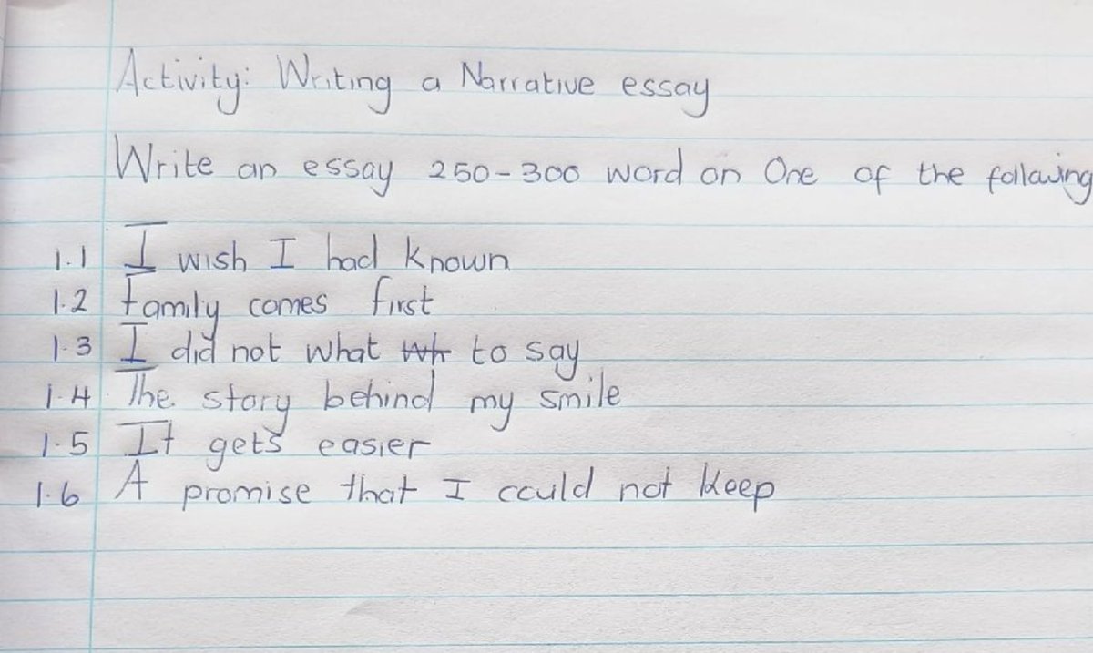 Activity: Writing a Narrative essay Write an essay of 250-300 words on o..