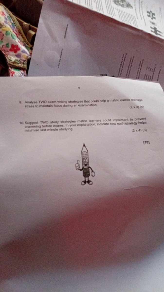 Analyse TWO exam-writing strategies that could help a matric learner mana..