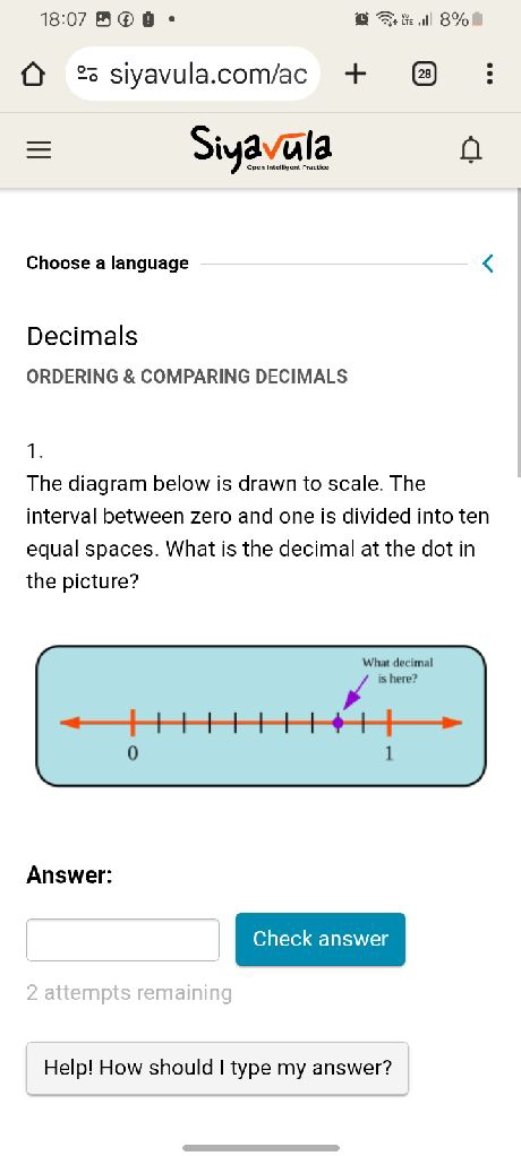 The diagram below is drawn to scale. The interval between zero and one is..