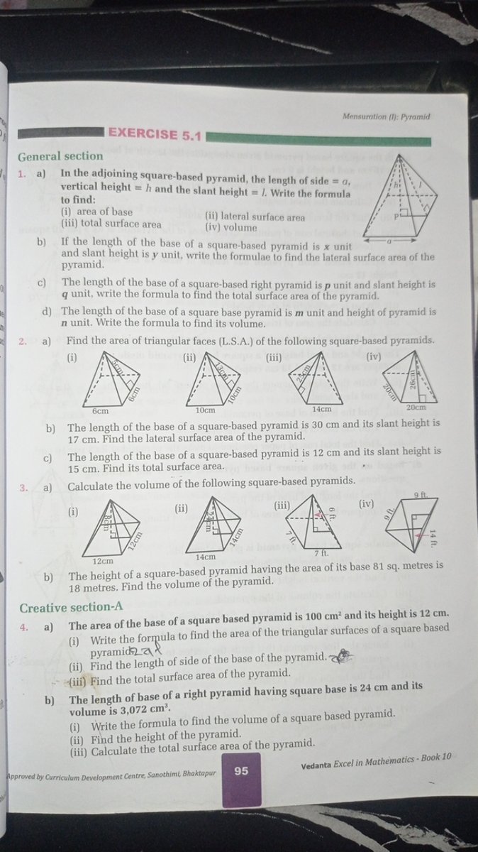Here are some questions about square-based pyramids: General section 1...