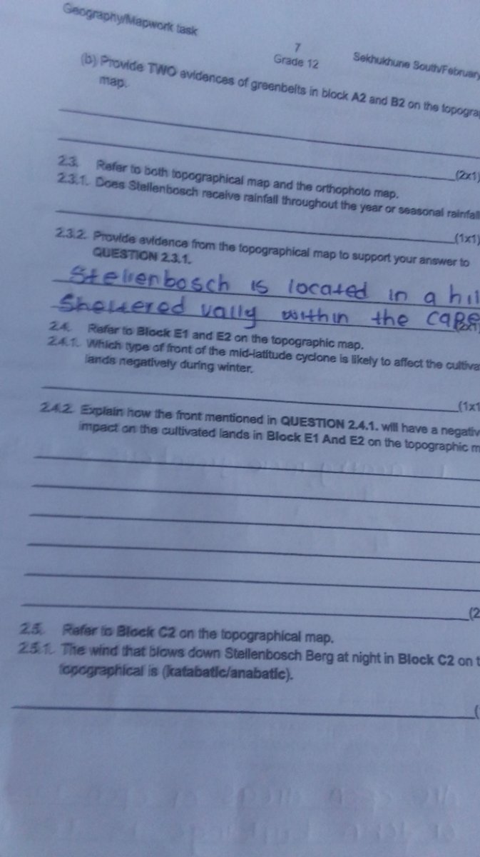 Geography/Mapwork task Grade 12 Sekhukhune South/February (b) Provide TW..
