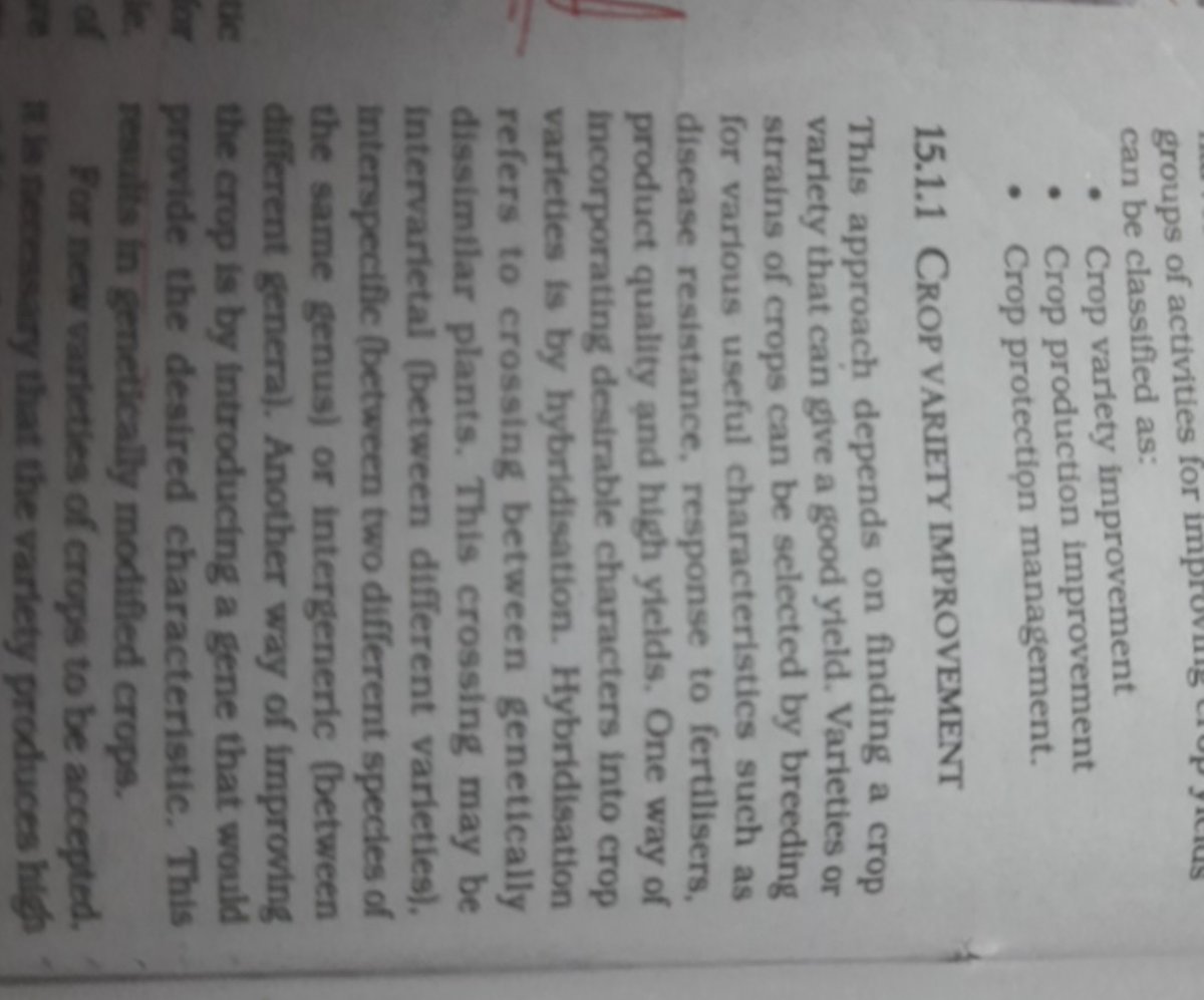 Explain the topic "Crop Variety Improvement" based on the provided text...