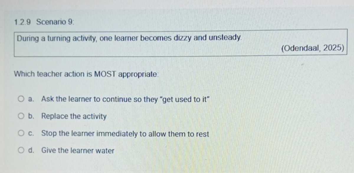 1.2.9 Scenario 9: During a turning activity, one learner becomes dizzy an..