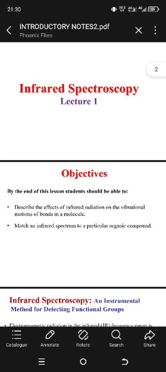 Here are the objectives for a lesson on Infrared Spectroscopy: Objective..