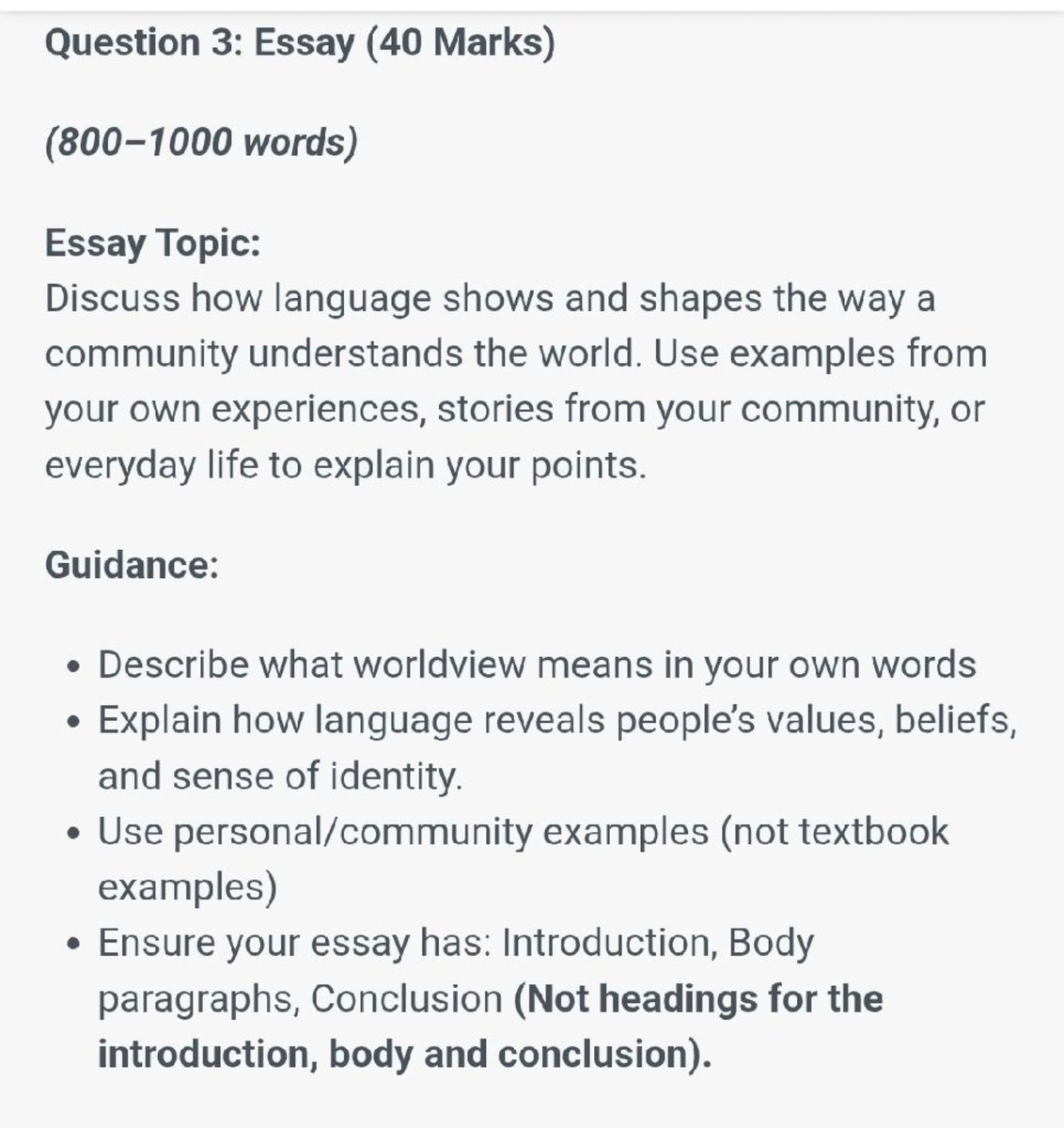 Question 3: Essay (40 Marks) (800-1000 words) Essay Topic: Discuss how l..