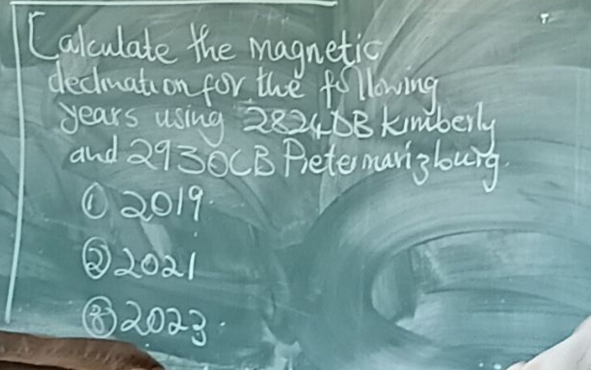 Calculate the magnetic declination for the following years using 2824DB K..