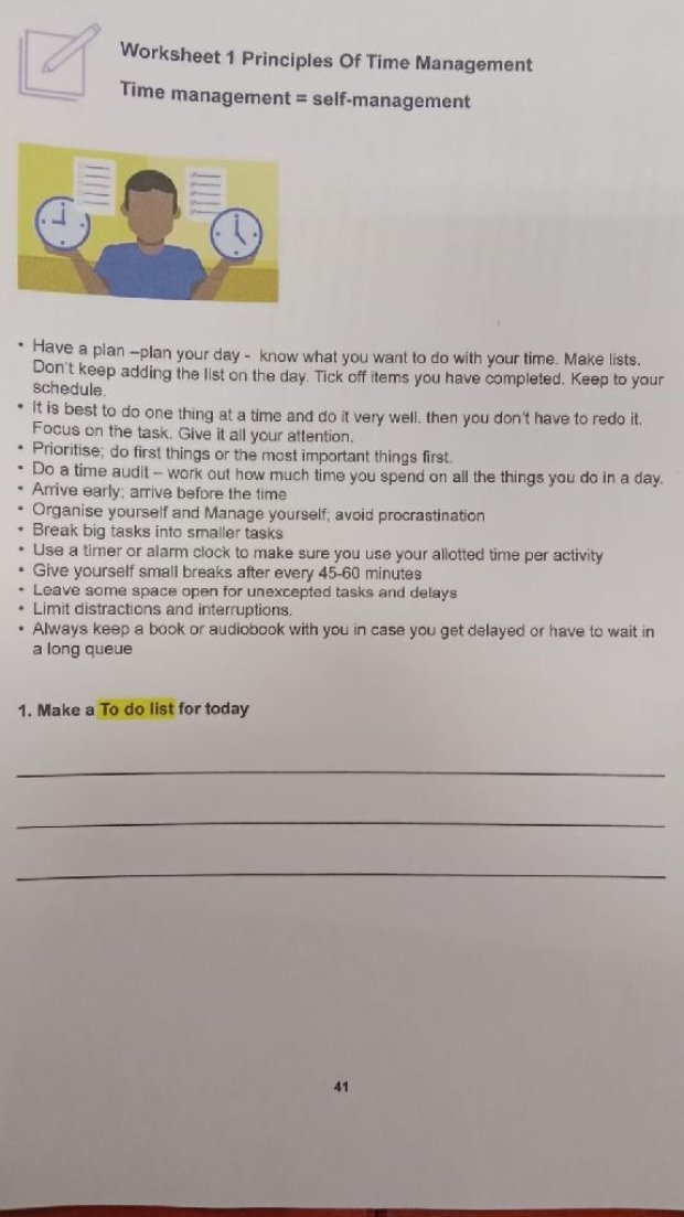 Worksheet 1 Principles Of Time Management Time management = self-manageme..