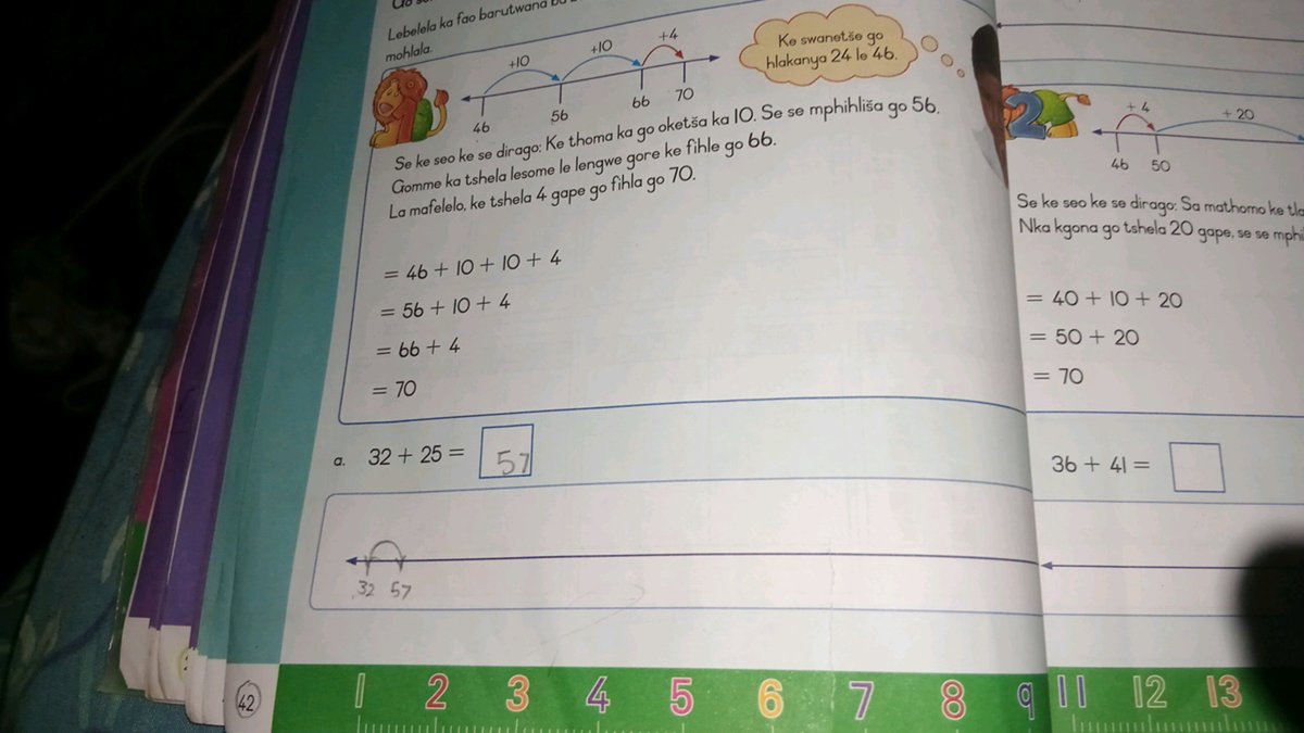 The image shows an example of addition using a number line, followed by t..