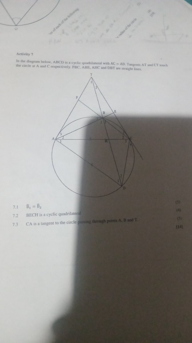 Activity 7 In the diagram below, ABCD is a cyclic quadrilateral with AC