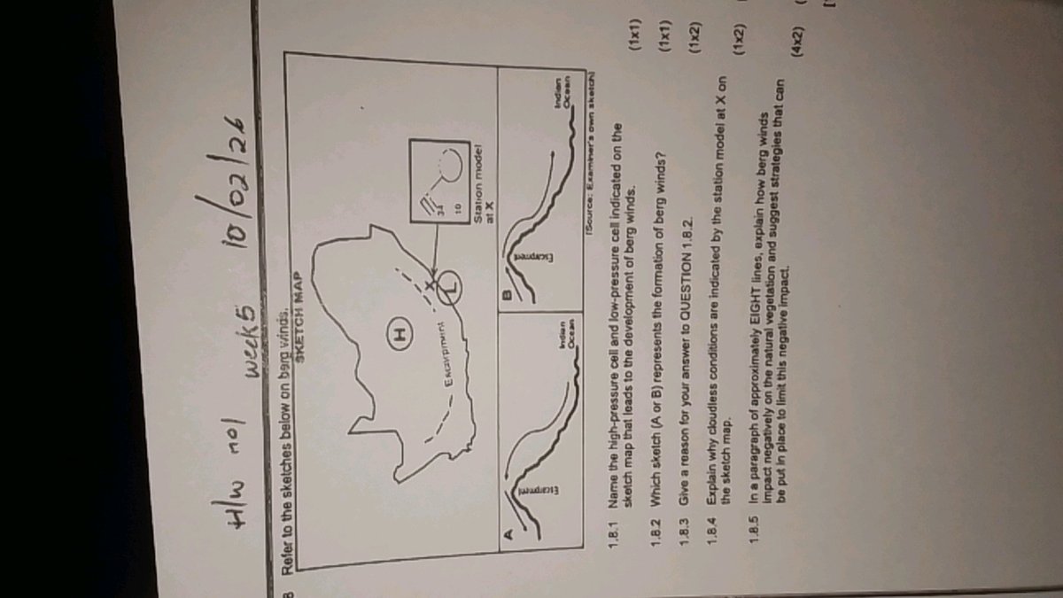Refer to the sketches below on berg winds. SKETCH MAP (Image of a sketc..