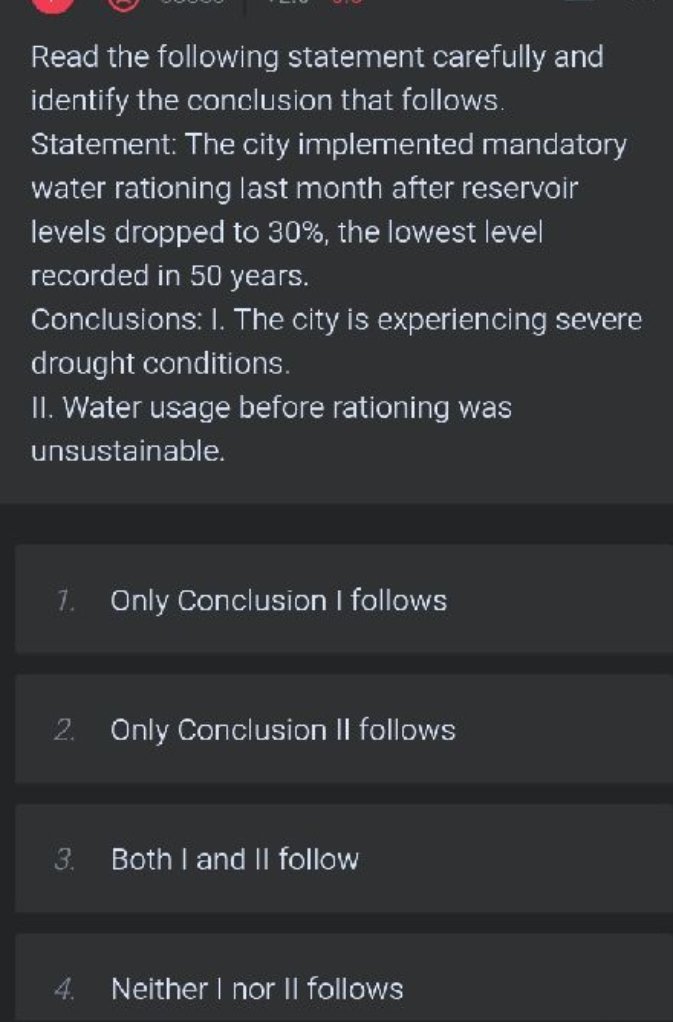 Read the following statement carefully and identify the conclusion that f..