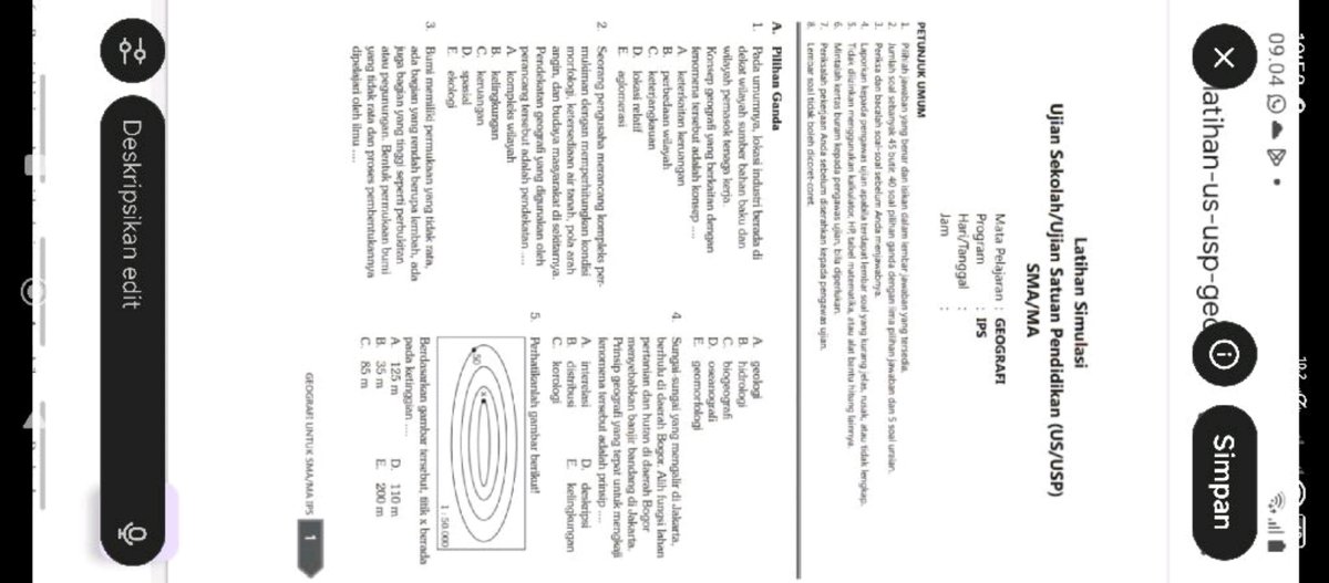 Perhatikanlah gambar berikut! [Diagram showing contour lines with a scal..