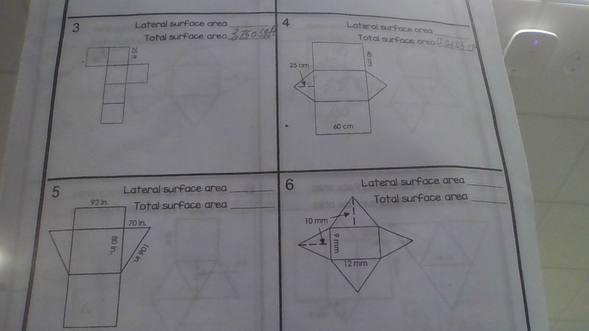 Calculate the lateral surface area and total surface area for the followi..