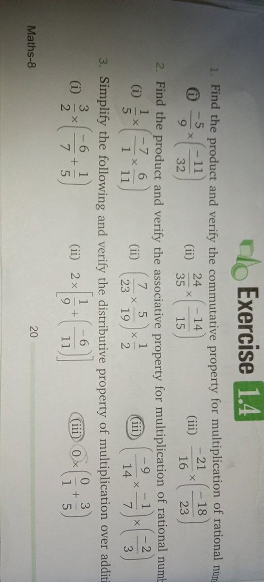 Here are three questions from a Maths-8 textbook, Exercise 1.4: 1. Find