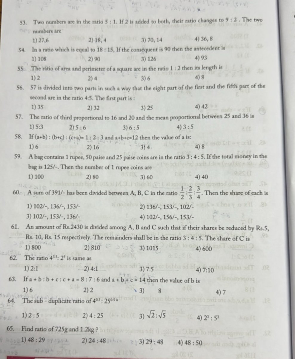 Two numbers are in the ratio 5: 1. If 2 is added to both, their ratio cha..