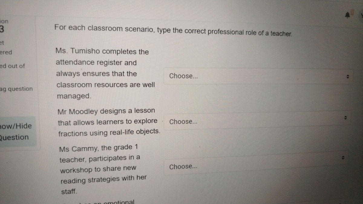For each classroom scenario, type the correct professional role of a teac..