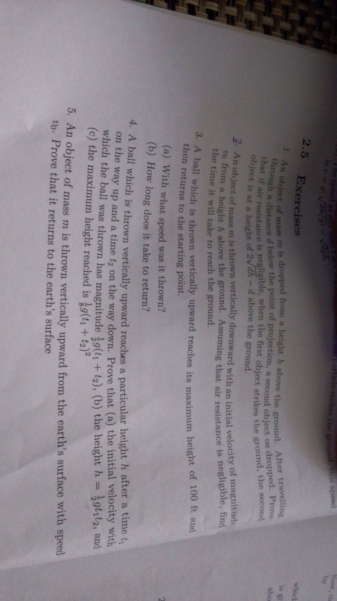 2.5 Exercises An object of mass m is dropped from a height h above the g..