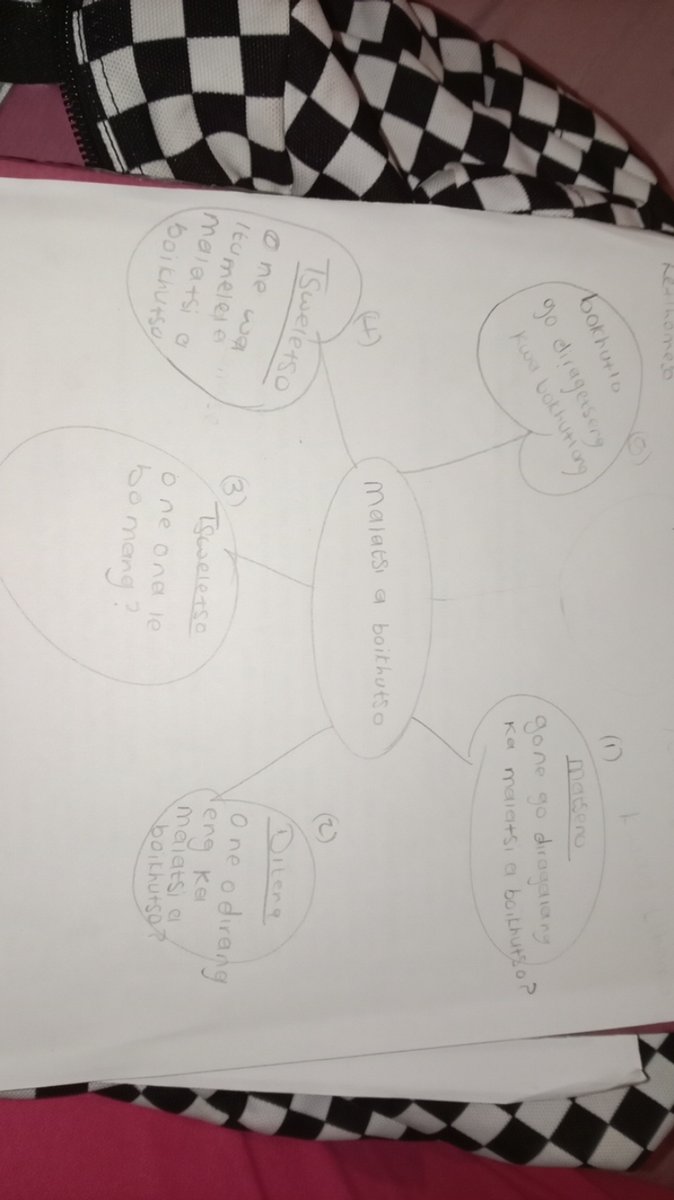 The image contains a mind map with the central theme "Malatsi a boikhutso..