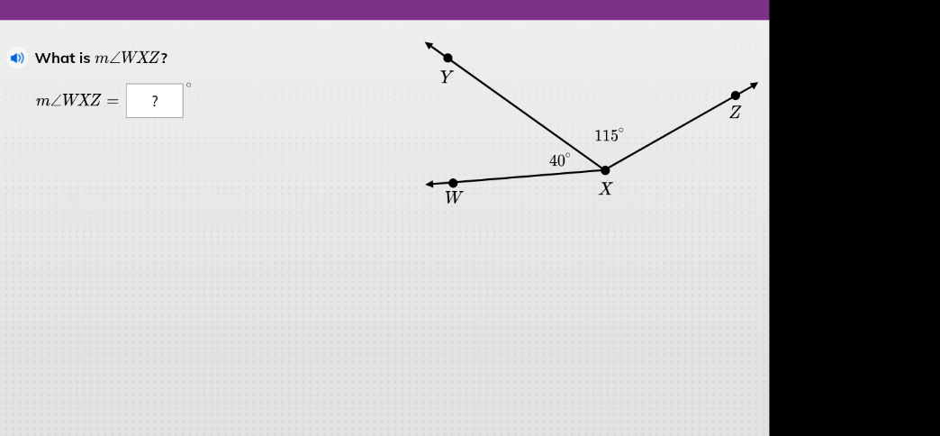 What is m\angle WXZ? m\angle WXZ = ? (The image shows three rays origi..