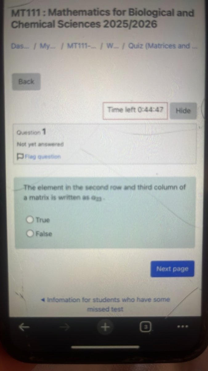 The element in the second row and third column of a matrix is written as
