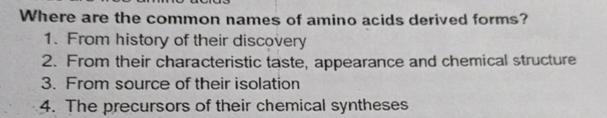 Where are the common names of amino acids derived forms? From history of