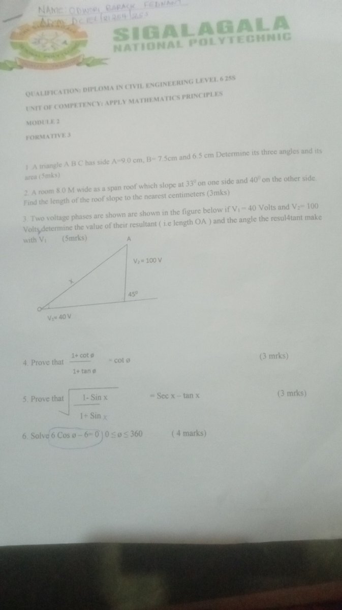 QUALIFICATION: DIPLOMA IN CIVIL ENGINEERING LEVEL. 6 255 UNIT OF COMPETEN..