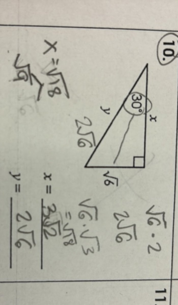 The image shows a right-angled triangle with one angle given as 30 degree..