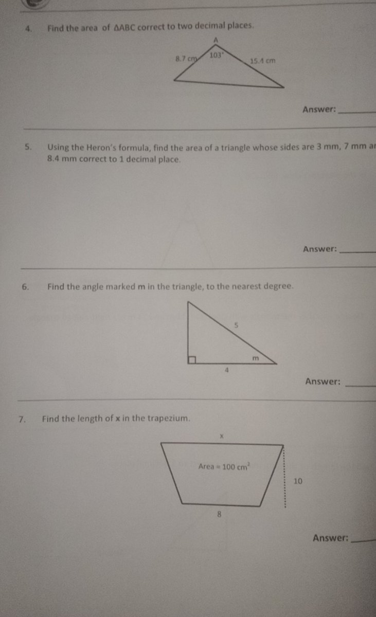 Find the area of ABC correct to two decimal places. (Diagram shows a tr..