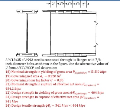 A W12x35 of A992 steel is connected through its flanges with 7/8-inch-dia..