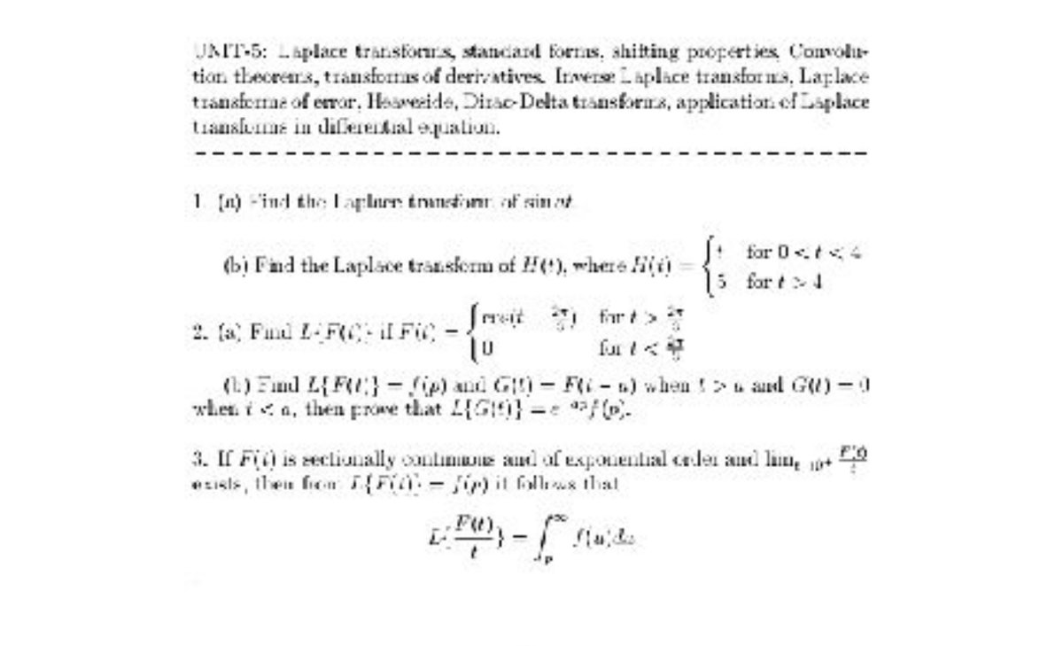 UNIT-5: Laplace transforms, standard forms, shifting properties, Convolut..