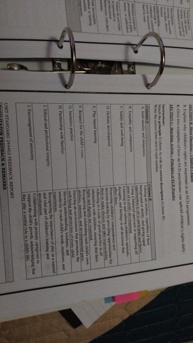 SECTION C: Matching Activity - Principles of ECD Practice Instructions: