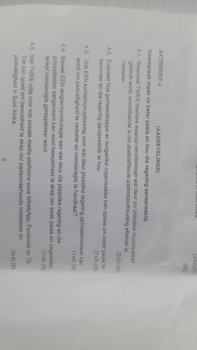 AKTIWITEIT 4 (AANBEVELINGS) Voorspraak maak vir beter paaie en hou die