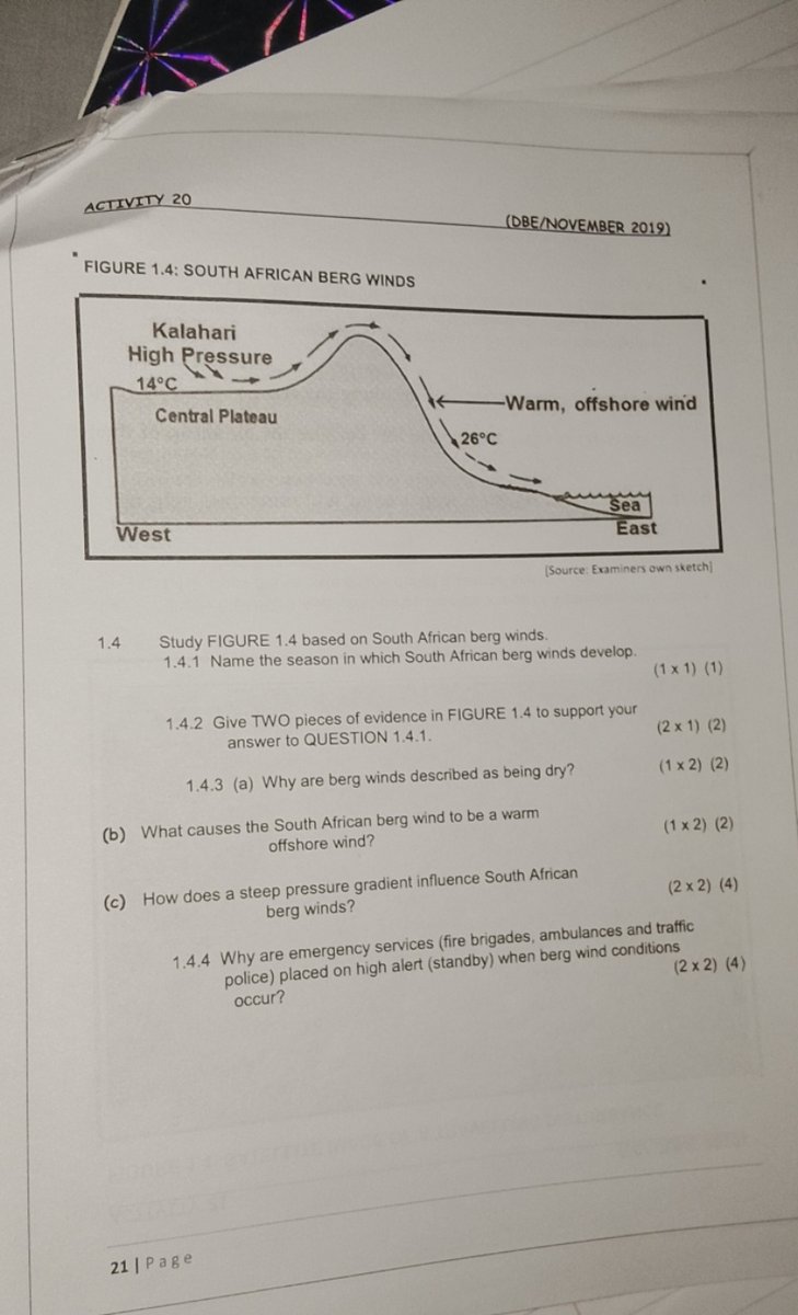 ACTIVITY 20 FIGURE 1.4: SOUTH AFRICAN BERG WINDS [Diagram showing Kalah..