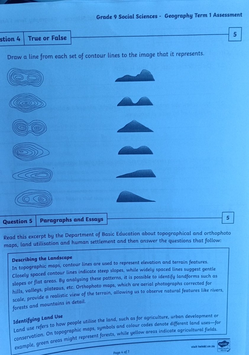 Draw a line from each set of contour lines to the image that it represent..