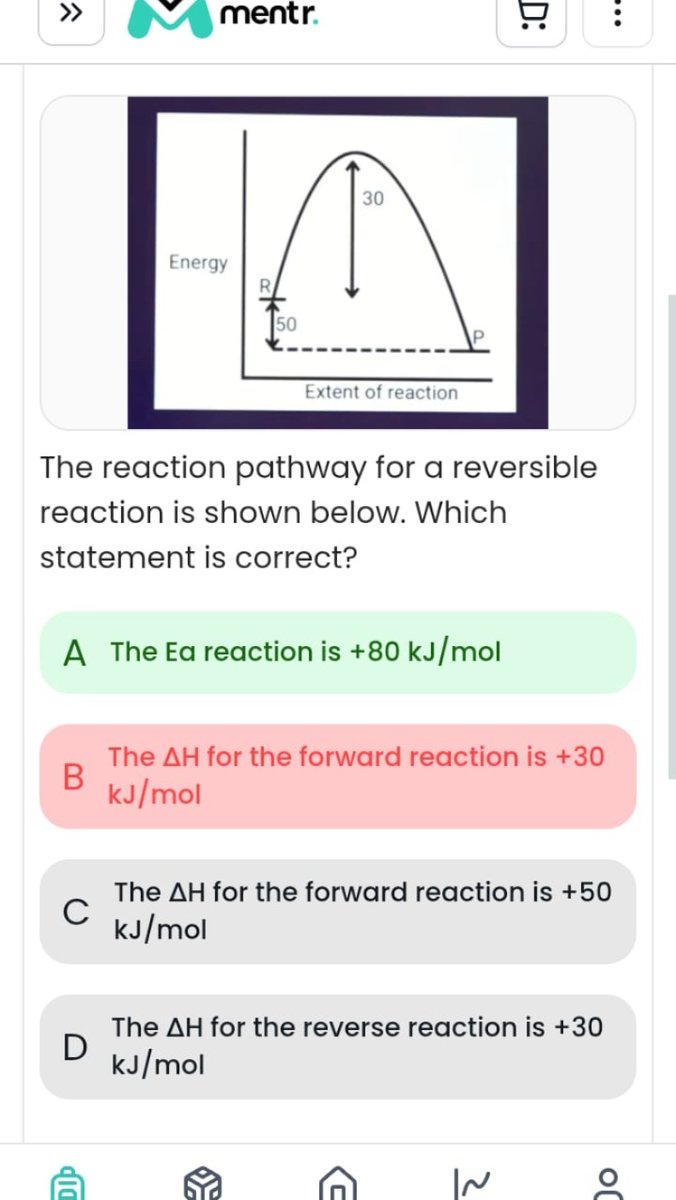 The reaction pathway for a reversible reaction is shown below. Which stat..
