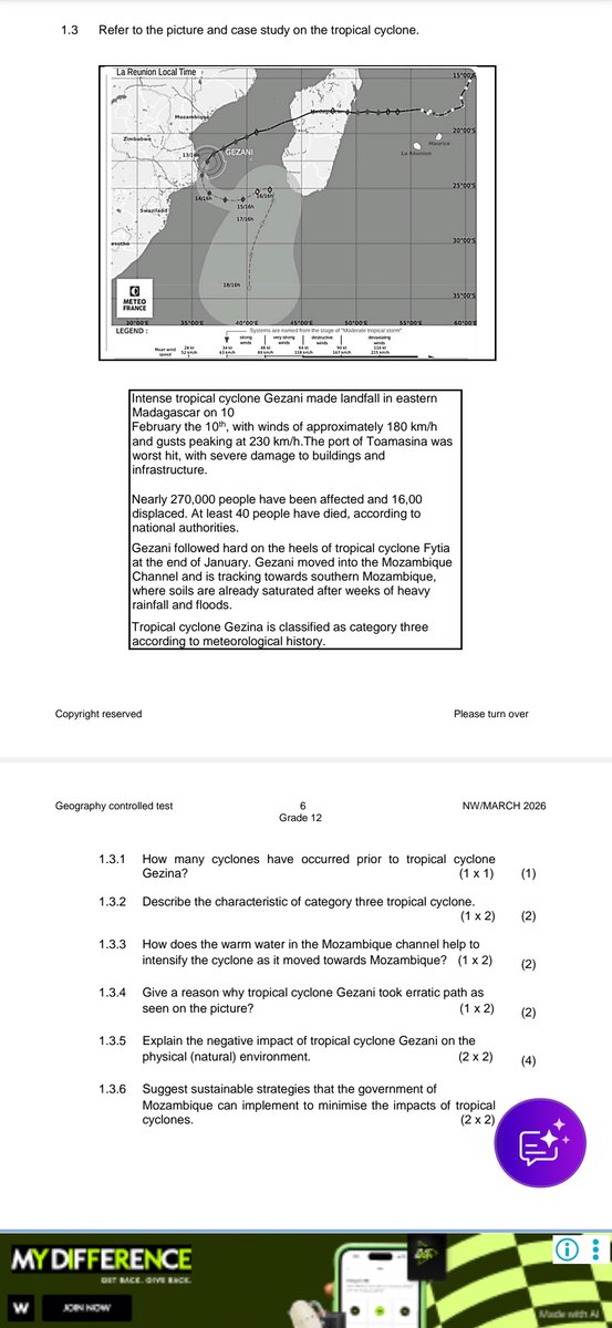 Refer to the picture and case study on the tropical cyclone. Case Study:..