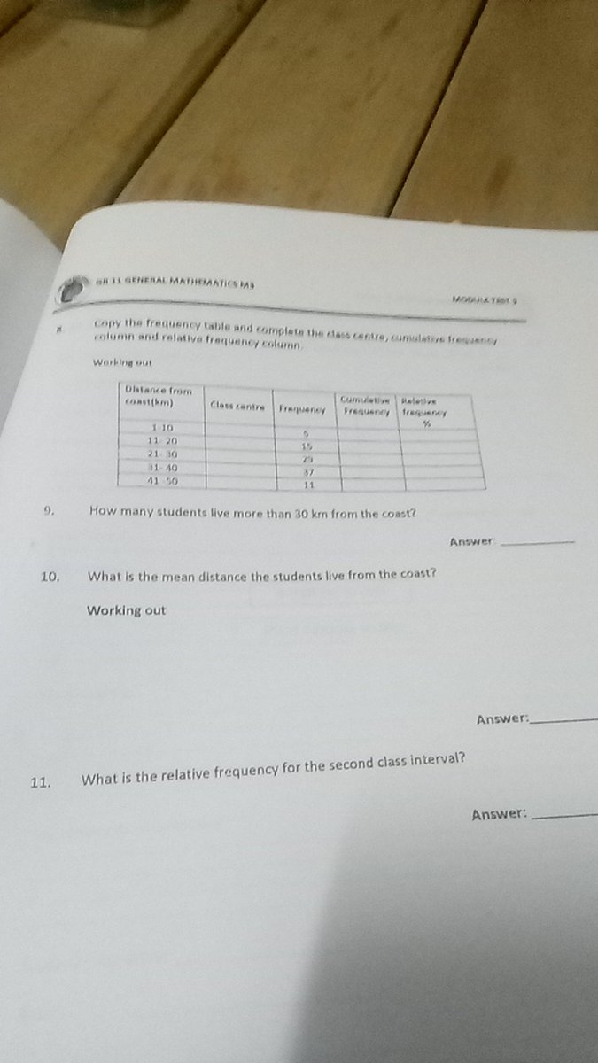 Here are the questions based on the provided frequency table: Frequency