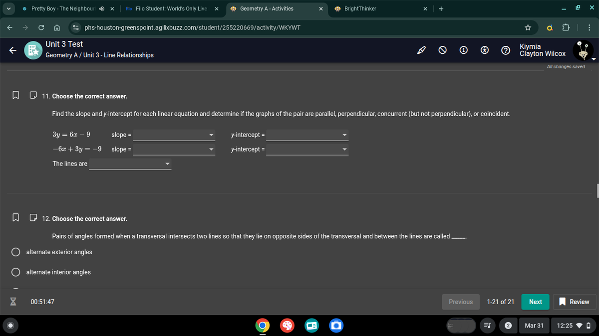 Choose the correct answer. Find the slope and y-intercept for each linea..