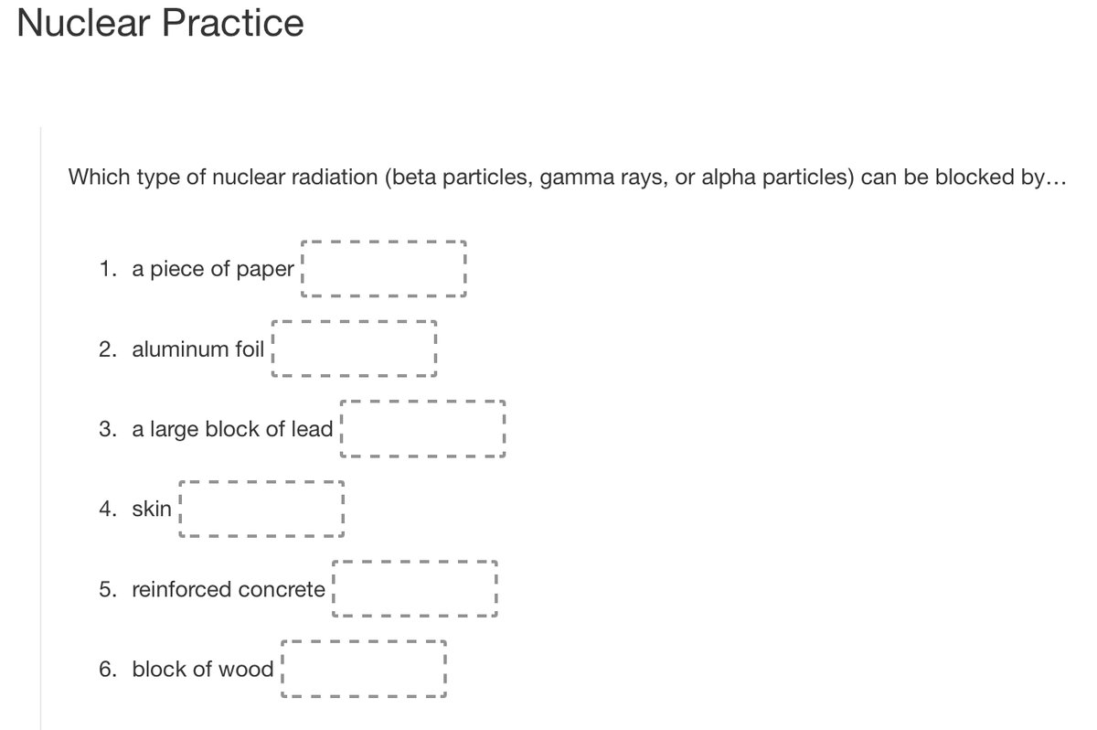 Which type of nuclear radiation (beta particles, gamma rays, or alpha par..